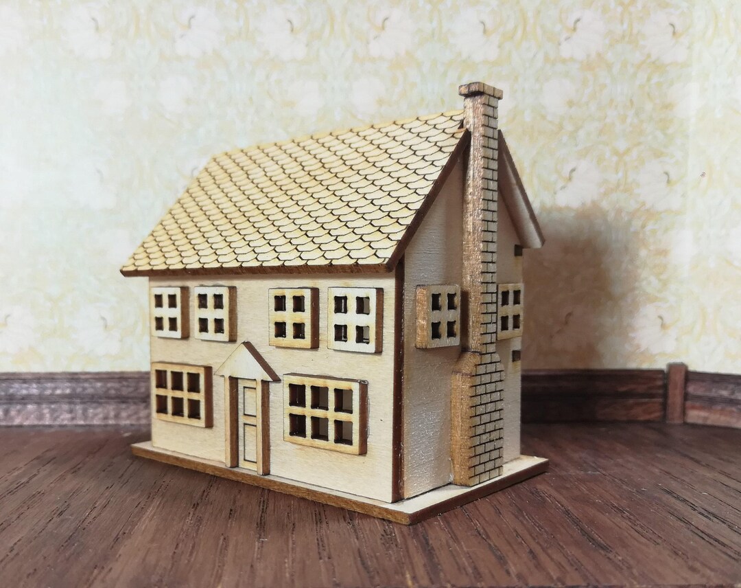 Dollhouse Miniature 1:144 Scale Kit House 2 Story With Fireplace 5 ...
