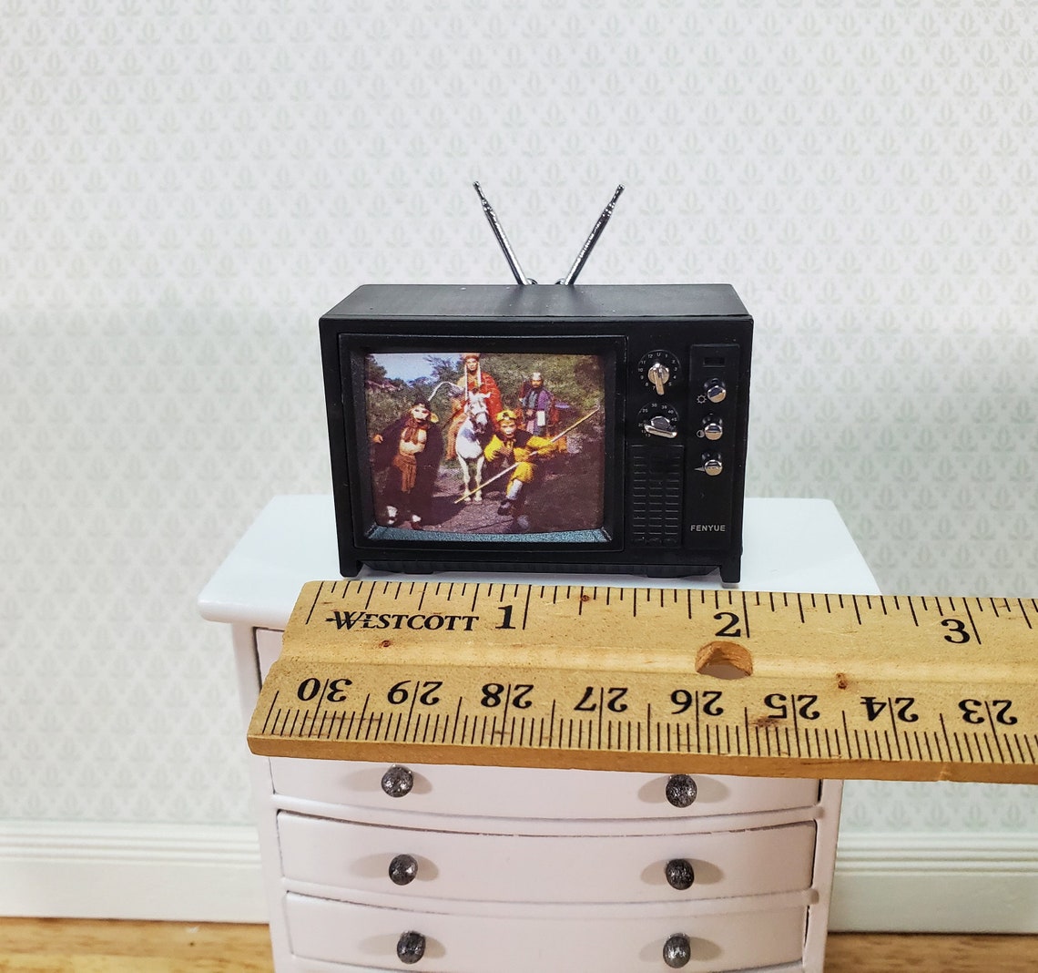Dollhouse Television TV Set Retro 1970s Style Black Miniature | Etsy