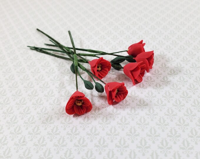 Dollhouse Red Poppies Poppy Flowers Set of 6 With Stems 1:12 Scale ...