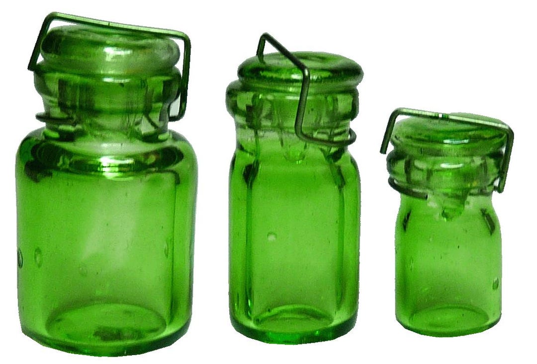 Dollhouse Round Glass Canning Jars Green Set of 3 1:12 Scale Miniature ...