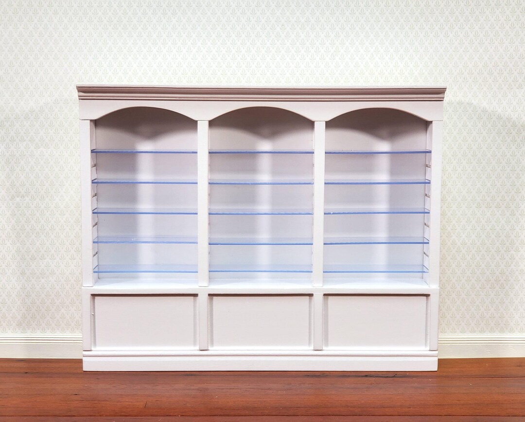 Dollhouse Library Bookcase or Shop Shelves 3 Bay Adjustable WHITE 1:12 ...