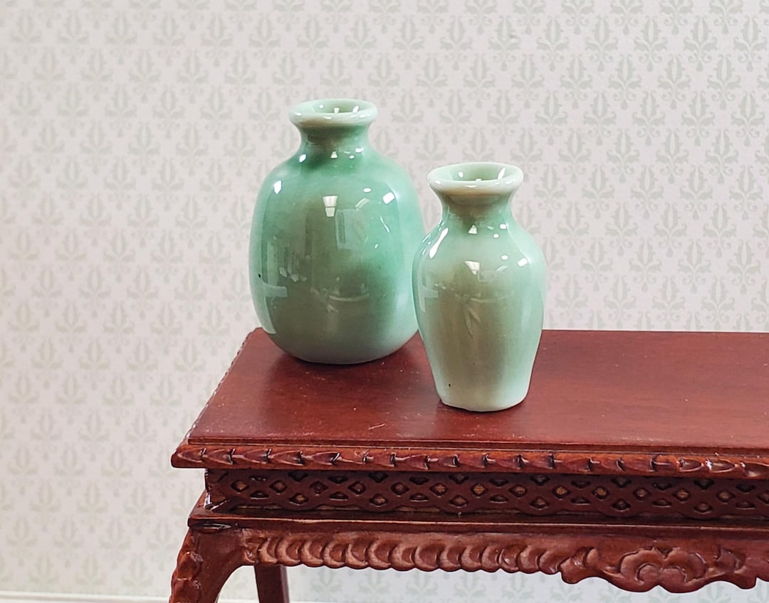 Dollhouse Vases Sage Green Ceramic LARGE Set of 2 Modern 1:12 Scale ...
