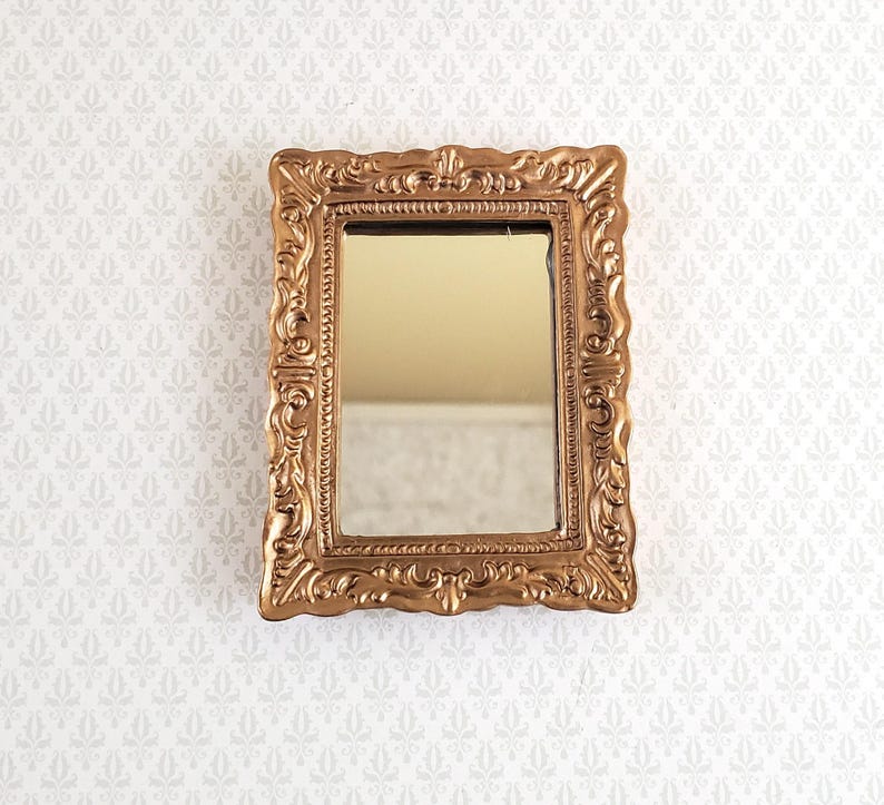 Dollhouse Miniature Mirror With Fancy Gold Frame 1:12 Scale 2 5/8" X 2 ...