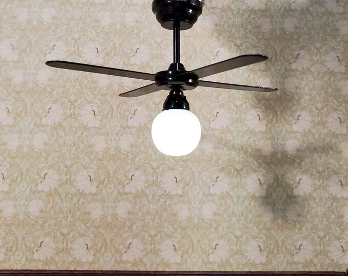Dollhouse Ceiling Fan Light Black LED Battery 4 Blades 1:12 Scale ...