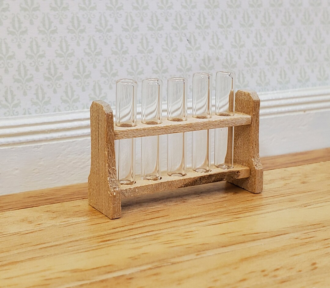 Miniature Test Tubes Glass in Wood Stand Mad Scientist Lab Medical ...