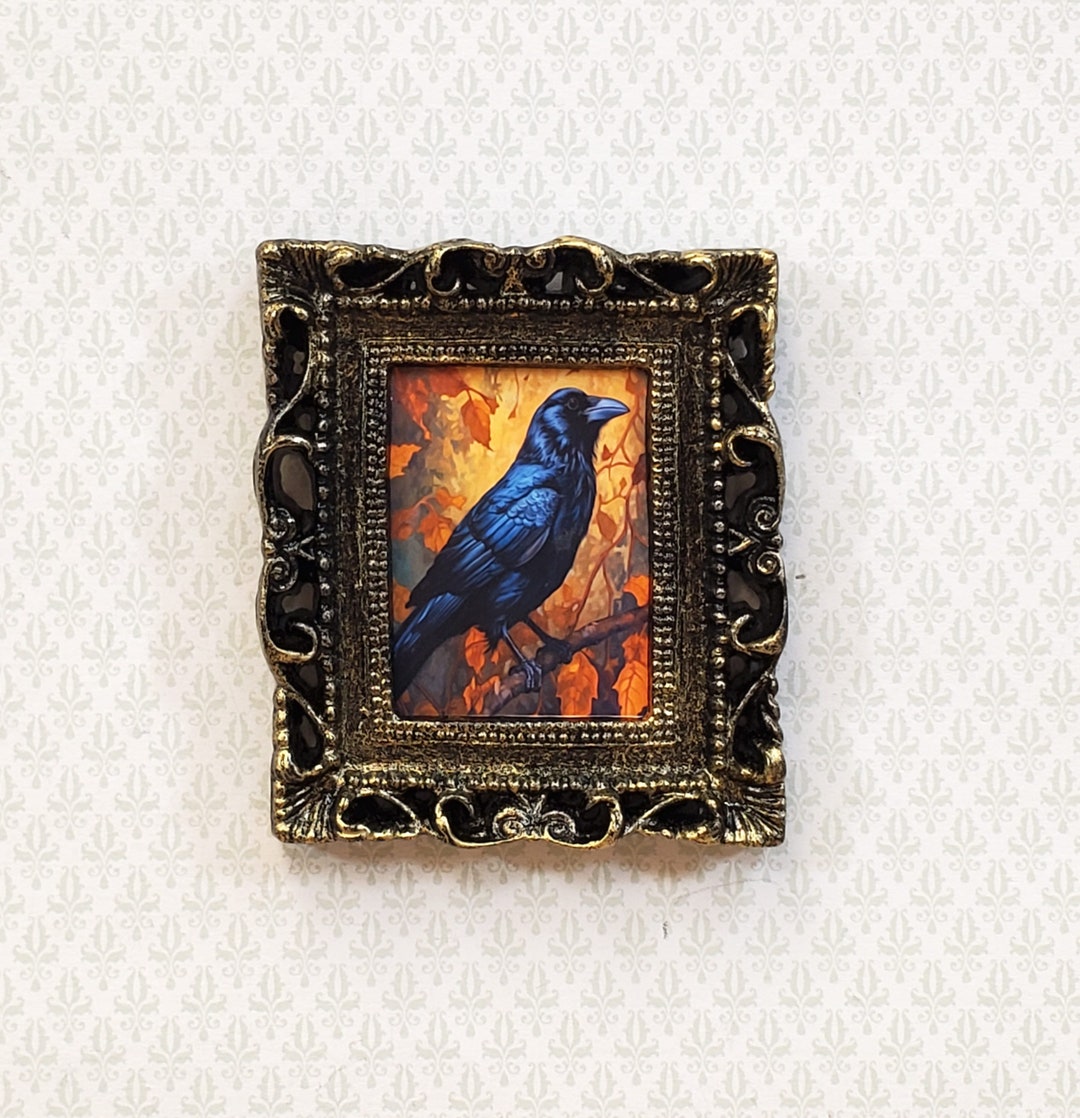 Miniature Raven With Fall Background Framed Print 1:12 Scale Halloween ...