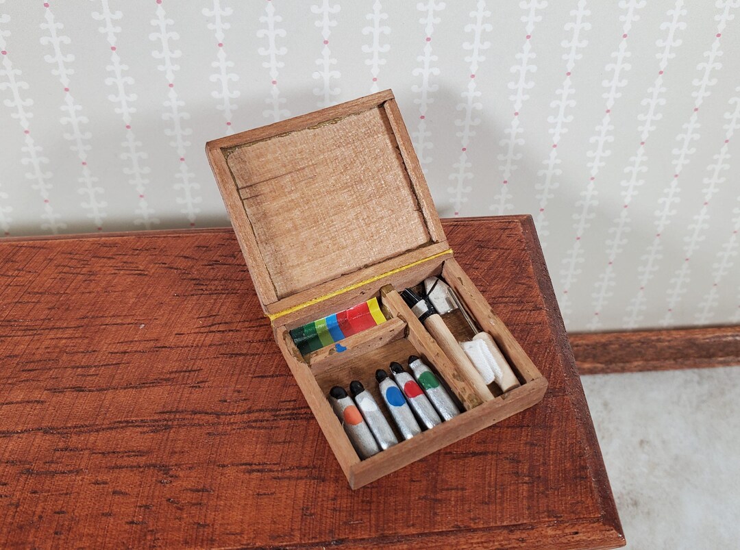 Dollhouse Art Box Paint Set Painting Supplies Artist Box 1:12 Scale ...