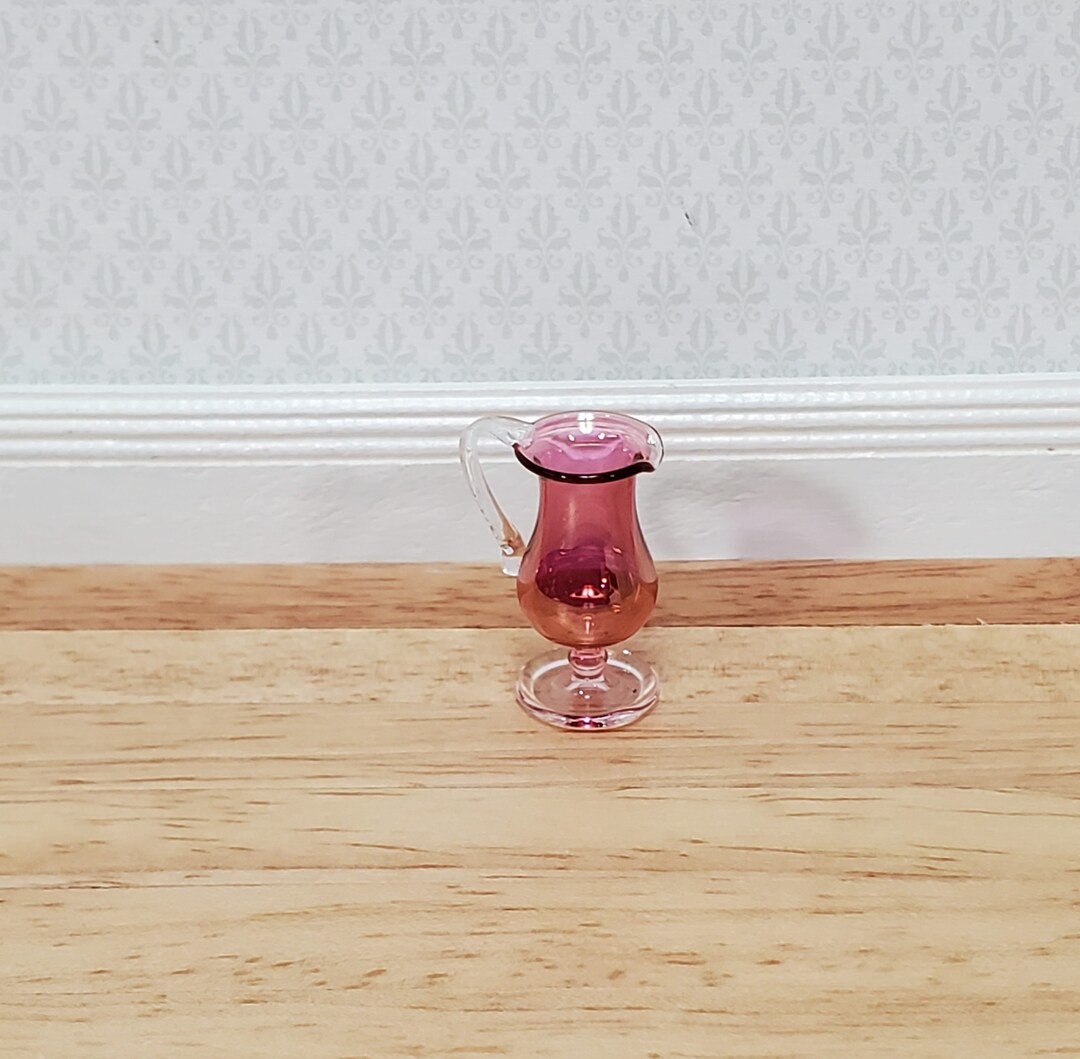 Dollhouse Pedestal Pitcher With Handle Cranberry Glass 1:12 Scale by ...