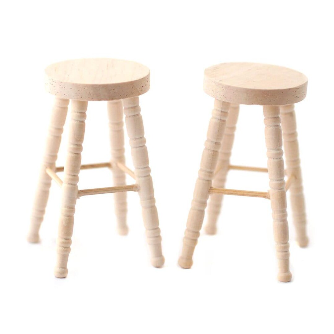 Dollhouse Miniature Bar Stools Unfinished Wood Set of 2 1:12 Scale ...