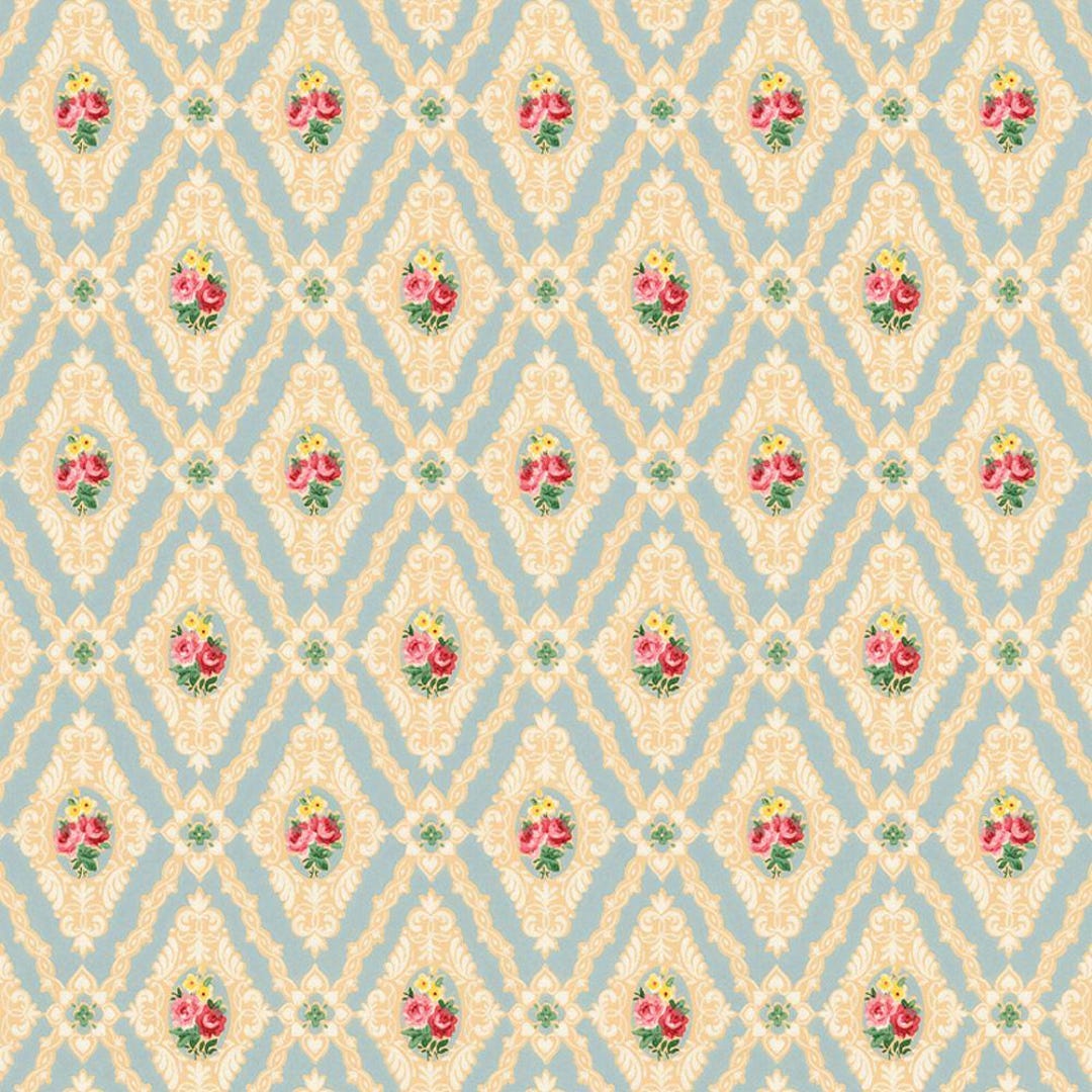 Dollhouse Wallpaper Blue Diamond Floral Victorian Bradbury & Bradbury 1 ...