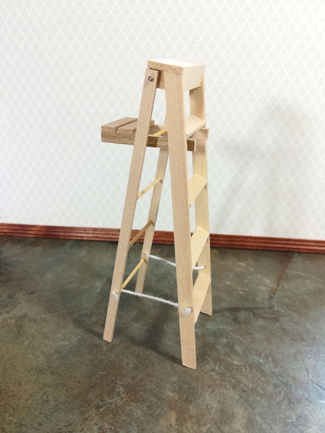 Dollhouse Miniature Step Ladder Tall Wood Folds DIY 1:12 Scale ...