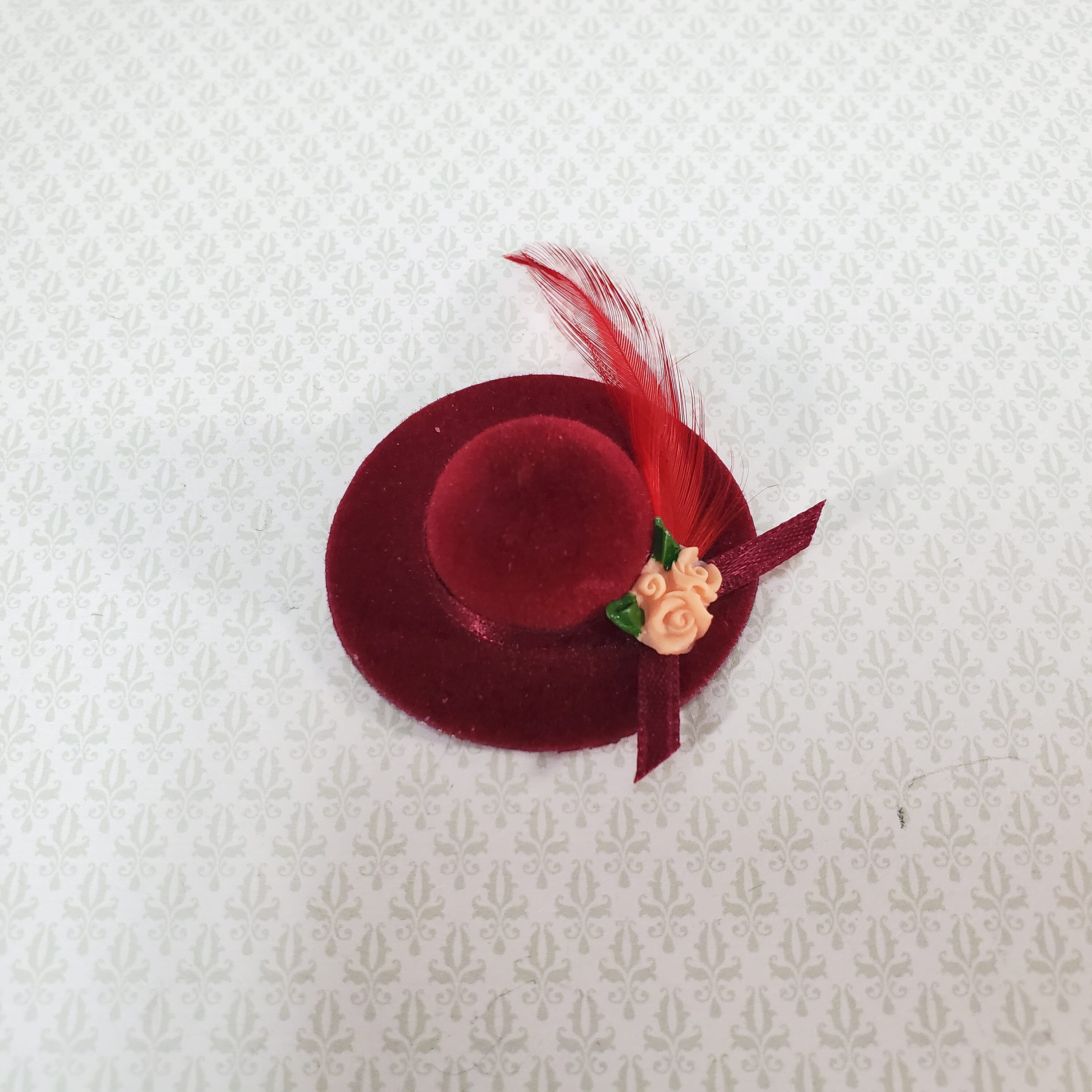 Dollhouse Red Velvet Hat With Feather & Flowers Wearable 1:12 - Etsy