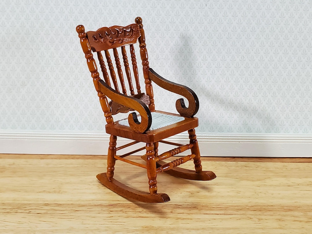 Dollhouse Rocking Chair Wood Walnut Finish 1:12 Scale Miniature ...