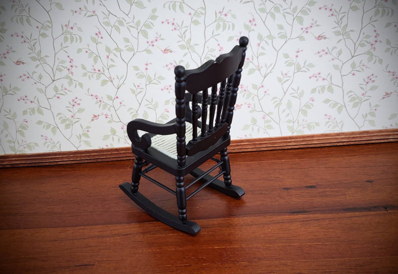 Dollhouse Miniature Rocking Chair Wood Black Finish 1:12 Scale | Etsy