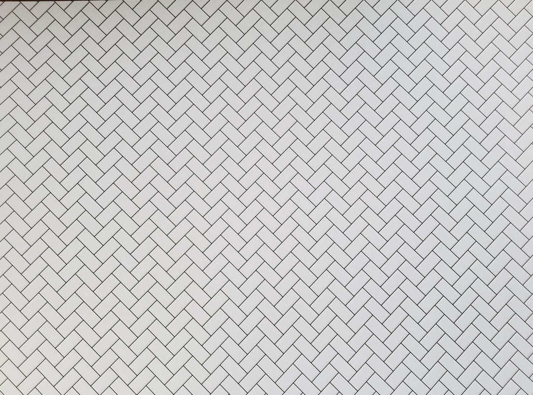 Dollhouse Subway Tile Herringbone White Embossed Glossy Card 1:12 Dark ...