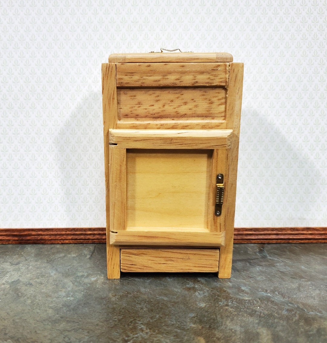 Dollhouse Ice Box Fridge Light Oak Finish 1:12 Scale Miniature Wood ...