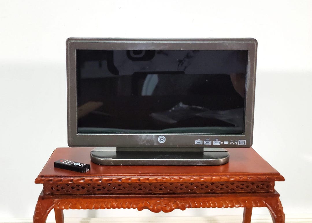 Dollhouse Television TV Set Modern Flat Screen With Remote 2" X 3 3/8 ...
