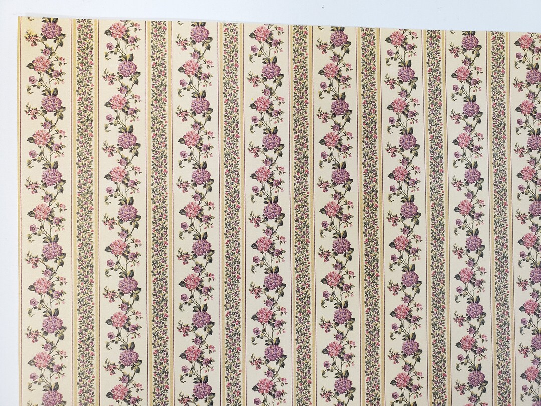 Dollhouse Wallpaper Floral Striped 3 Sheets Minigraphics kismet Stripe ...