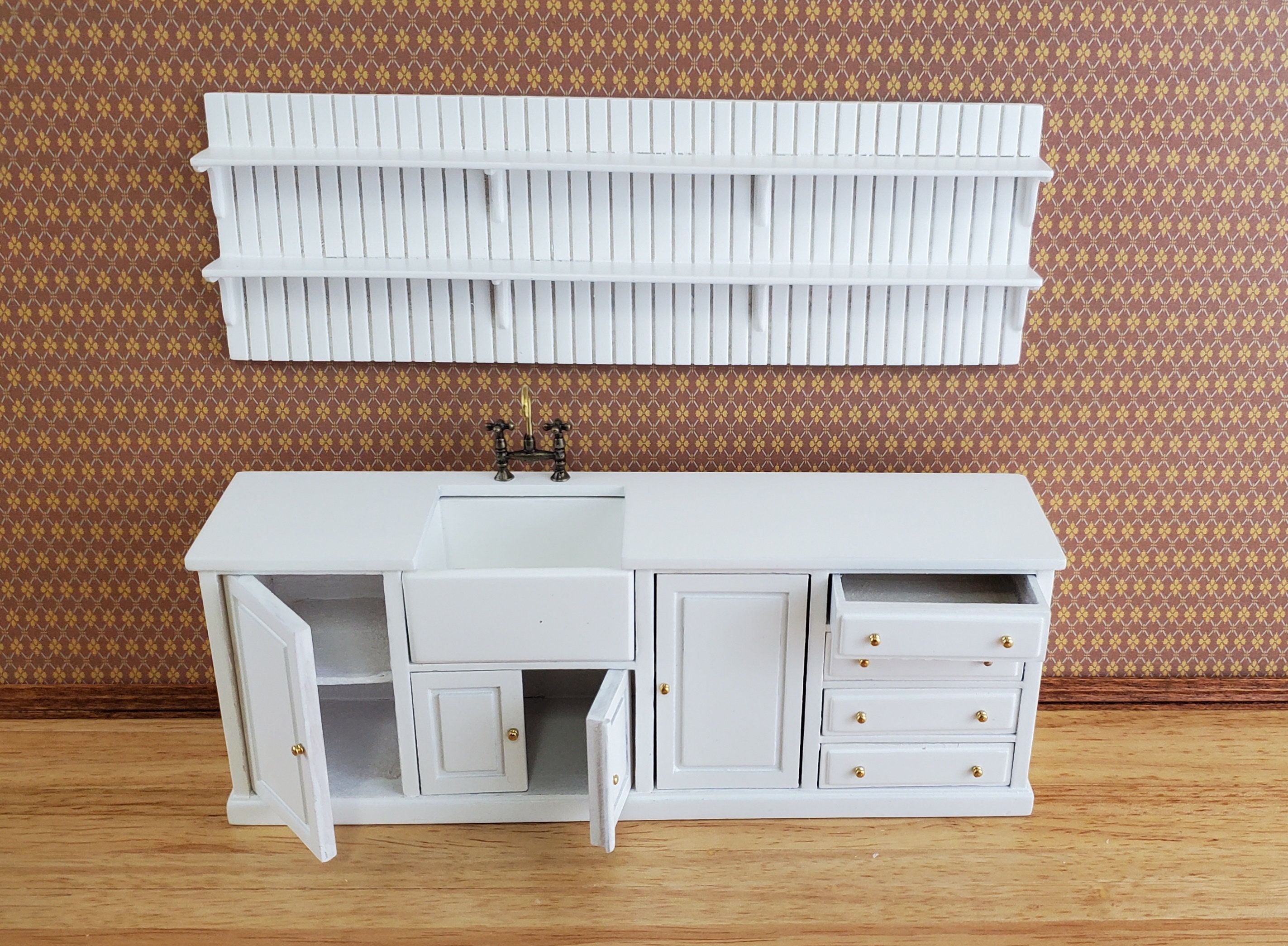 JBM Dollhouse Kitchen Sink Cabinet & Wall Plate Shelf White - Etsy