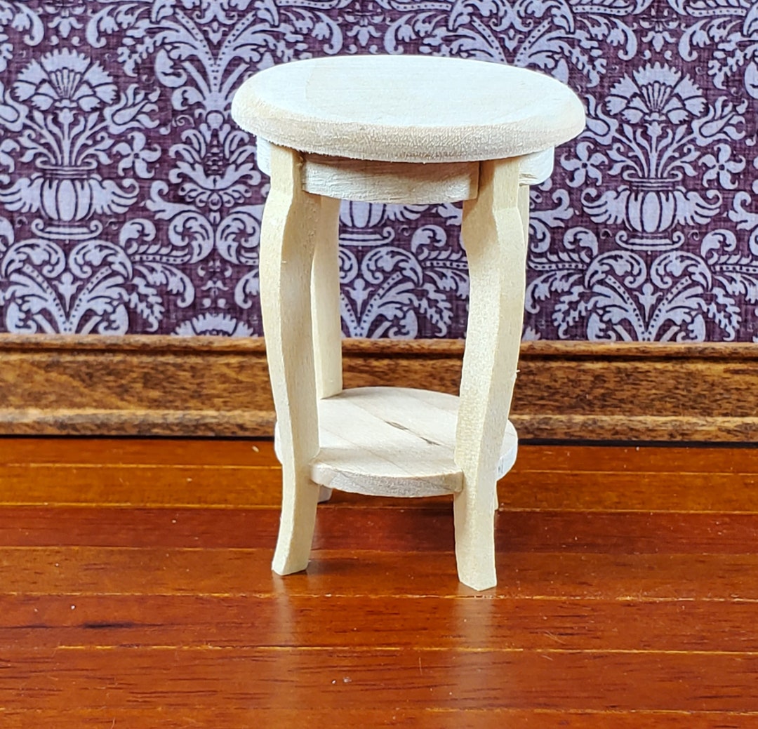Dollhouse Side Table Small Round Unpainted Wood Furniture 1:12 Scale ...