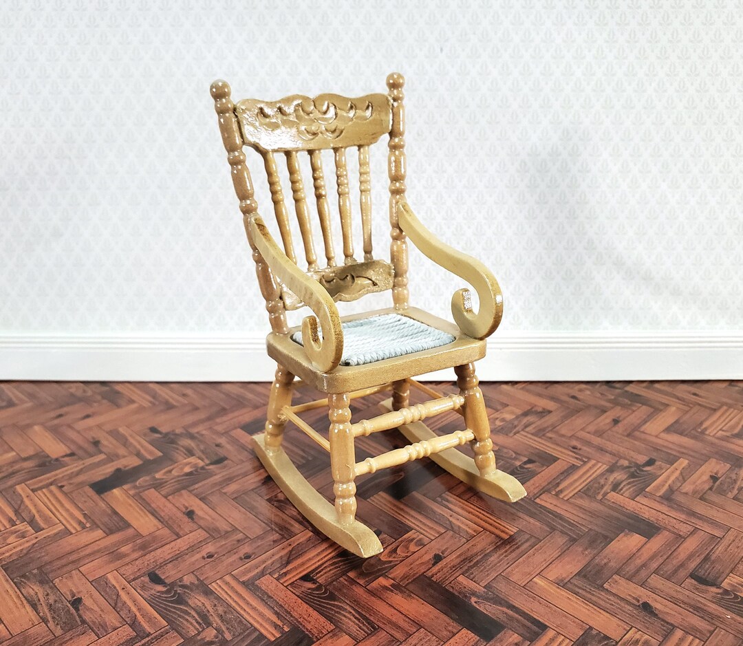Dollhouse Rocking Chair Wood Light Oak Finish 1:12 Scale Miniature ...