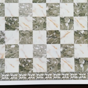 Dollhouse Miniature Tile Floor Gray Brown & White Marble With Border 1: ...