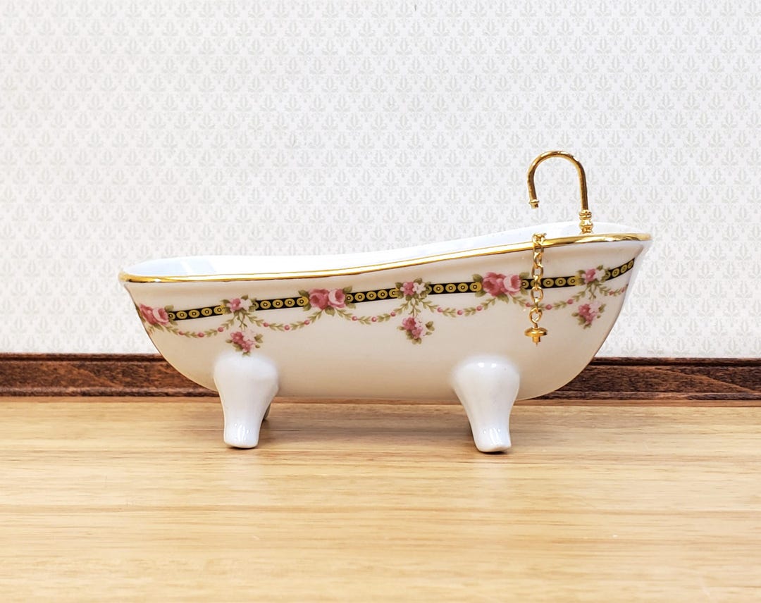 Dollhouse Bath Bathtub Victorian Rose Pattern by Reutter Porcelain 1:12 ...