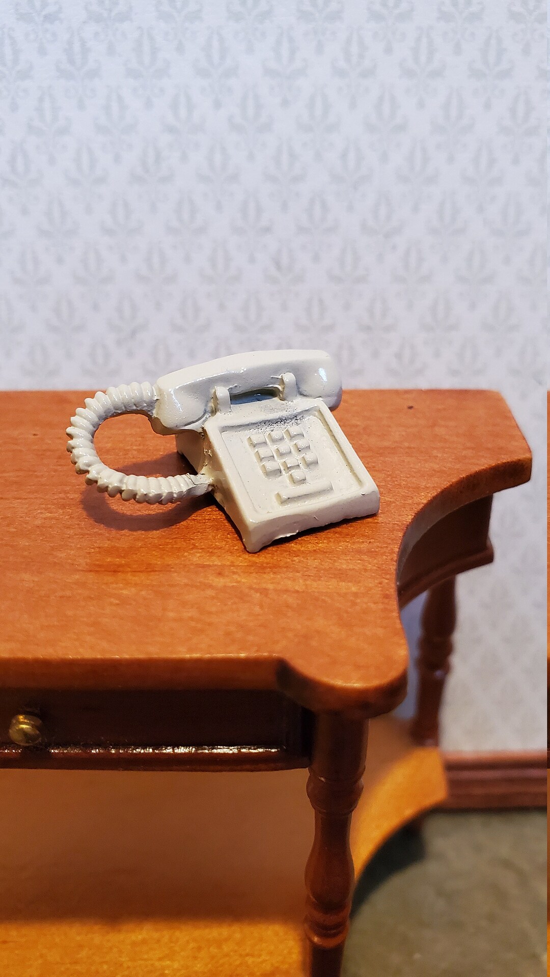 Dollhouse Miniature Telephone Modern 1970s 80s Corded Push Button 1:12 ...