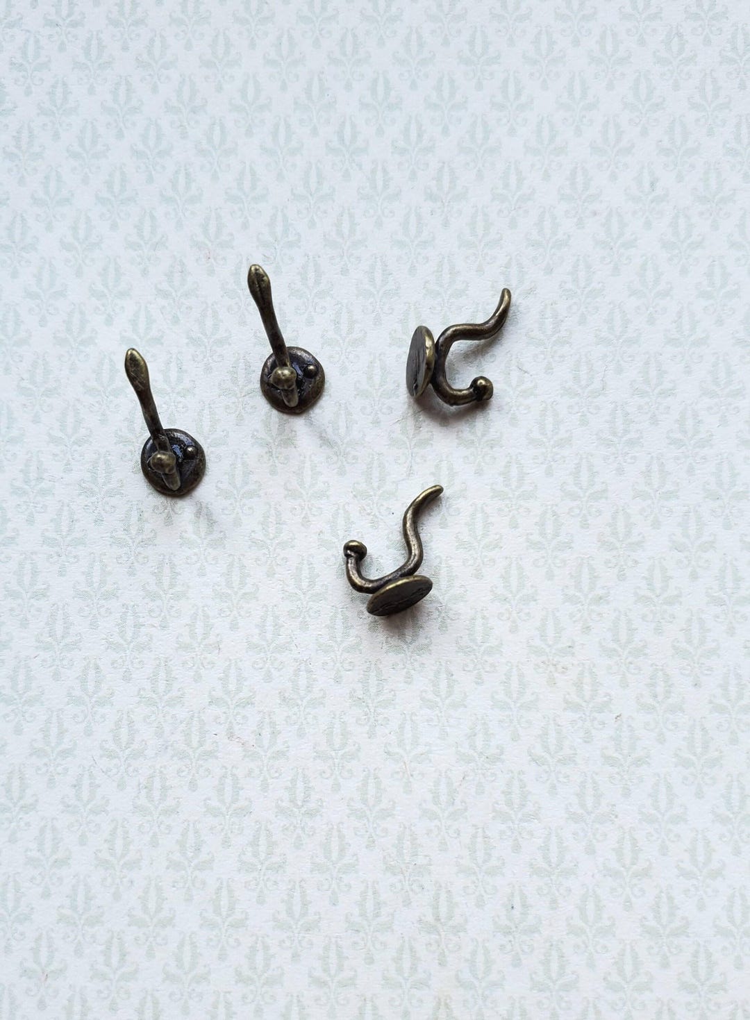 Dollhouse Miniature Wall Hooks Set of 4 Metal 1:12 Scale Antique Brass ...