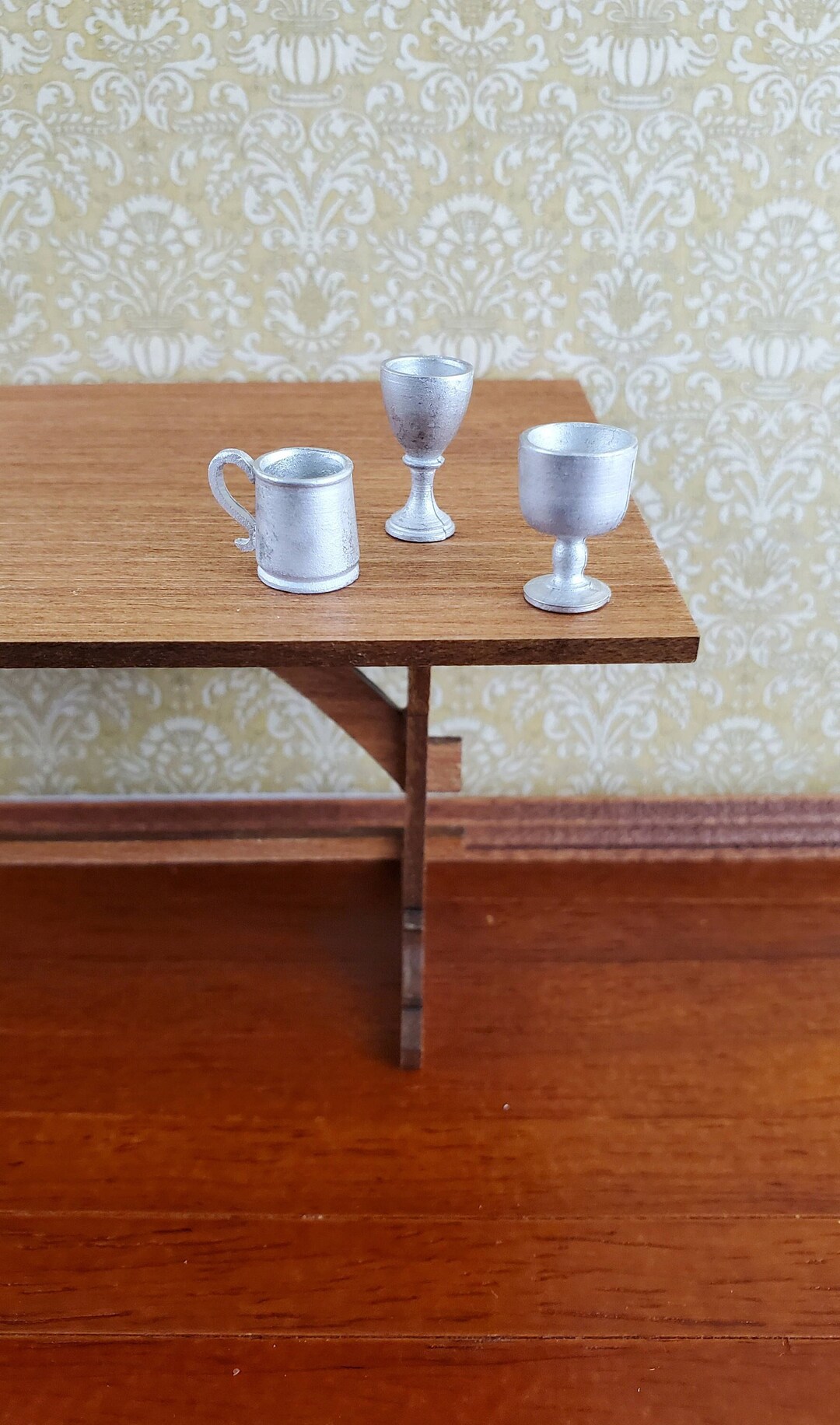 Dollhouse Miniature Goblet & Mug Set X3 1:12 Scale Cast White Metal - Etsy