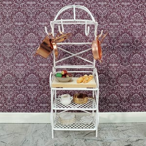 Dollhouse Metal Kitchen Rack With Shelves Pan Hooks White 1:12 Scale ...