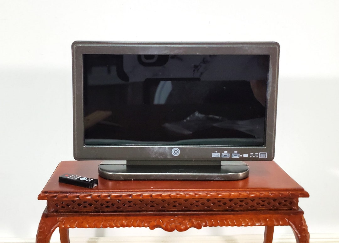 Dollhouse Television TV Set Modern Flat Screen With Remote 2 X 3 3/8 ...