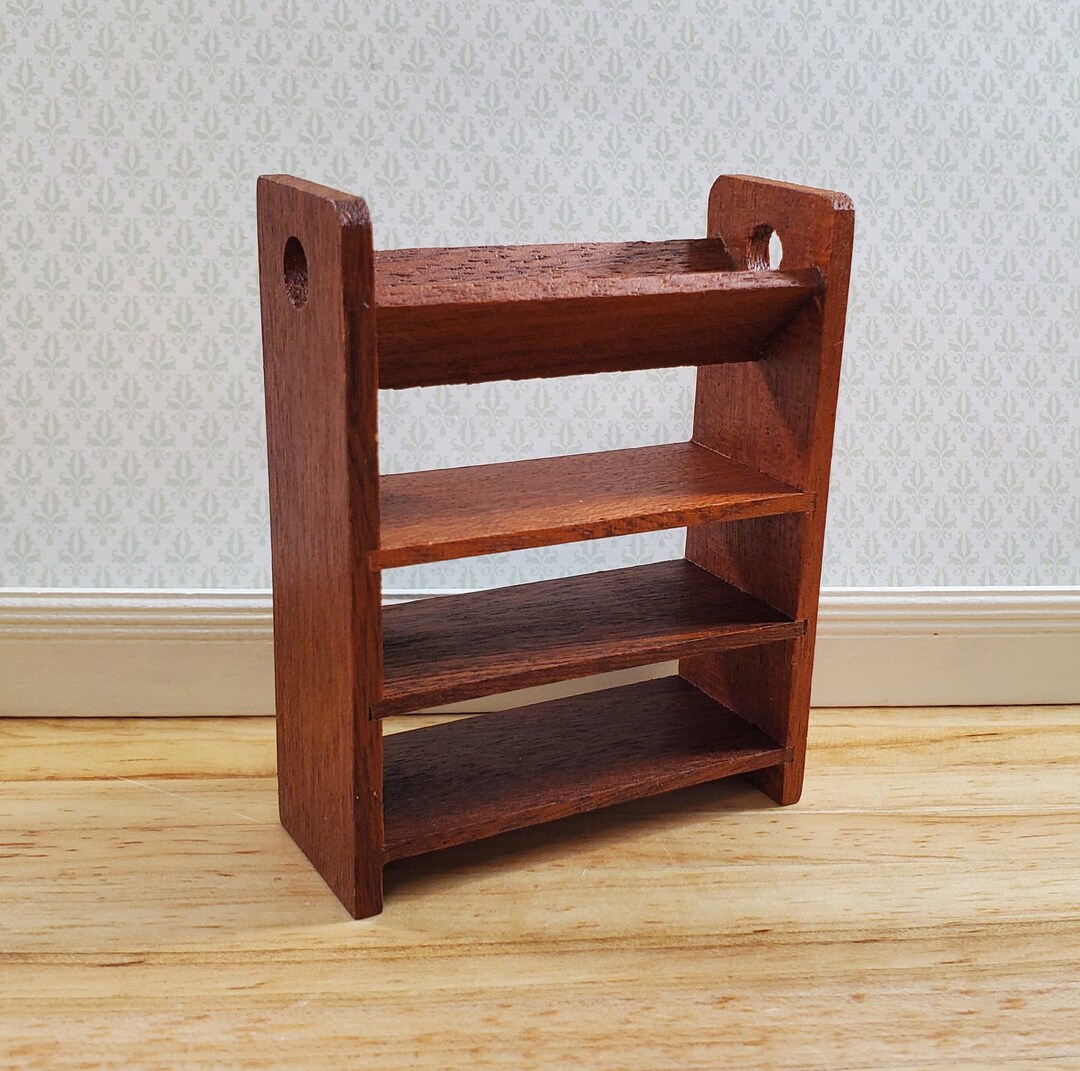 Dollhouse Small Bookcase Bookshelf 1:12 Scale Furniture Walnut Finish ...