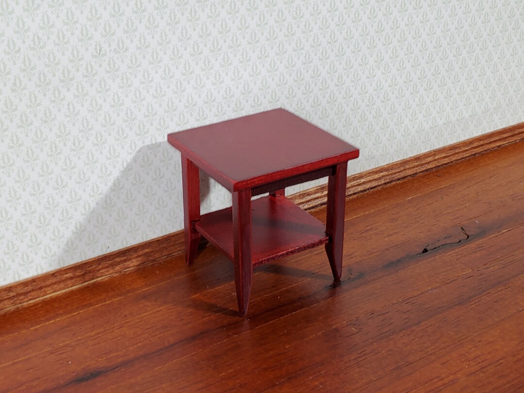Dollhouse Side Table With Shelf Modern Style Mahogany Finish 1:12 Scale ...