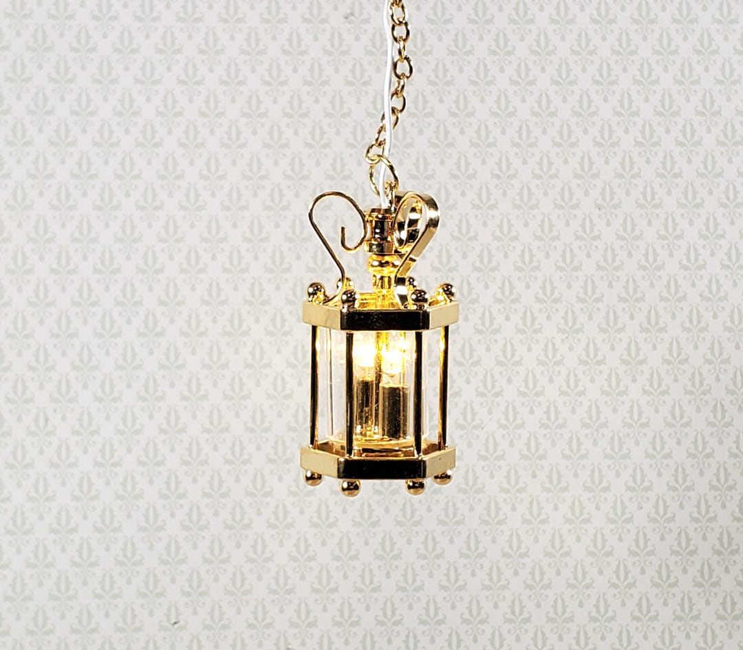 Dollhouse Battery Light Hanging Ceiling Lantern Gold 1:12 Scale ...