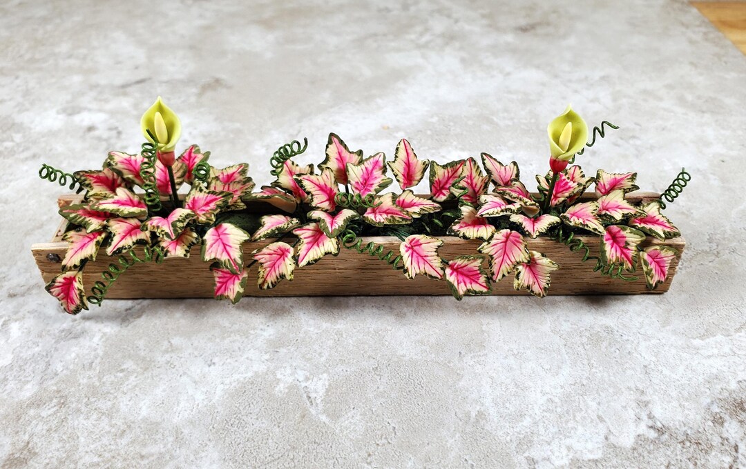 Dollhouse Pink Caladium in a 5.25" Window Box Planter 1:12 Scale ...