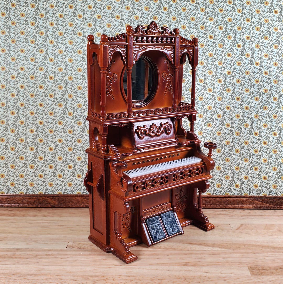 Miniature Upright Pump Organ Piano Walnut Finish 1:12 Scale Dollhouse ...