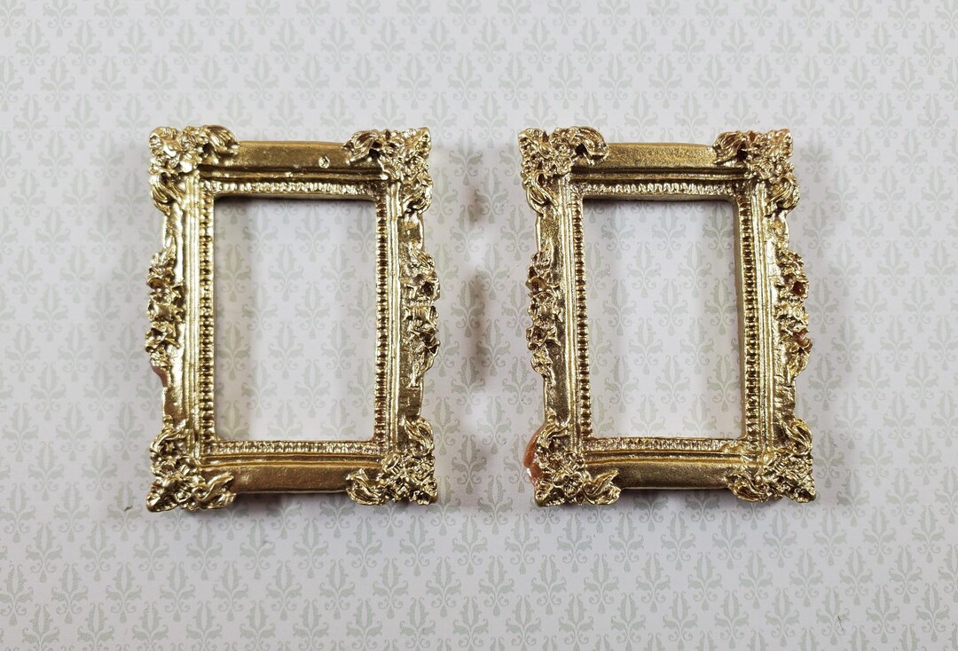 Miniature Picture Frames X2 Gold for Paintings Detailed Plastic 1:12 ...
