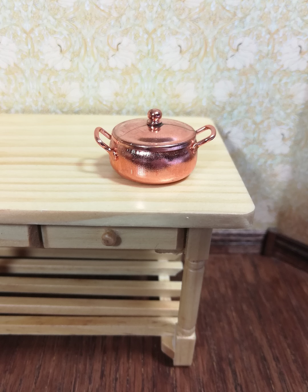 Dollhouse Miniature Copper Cooking Pot Large With Removable Lid 1:12 ...