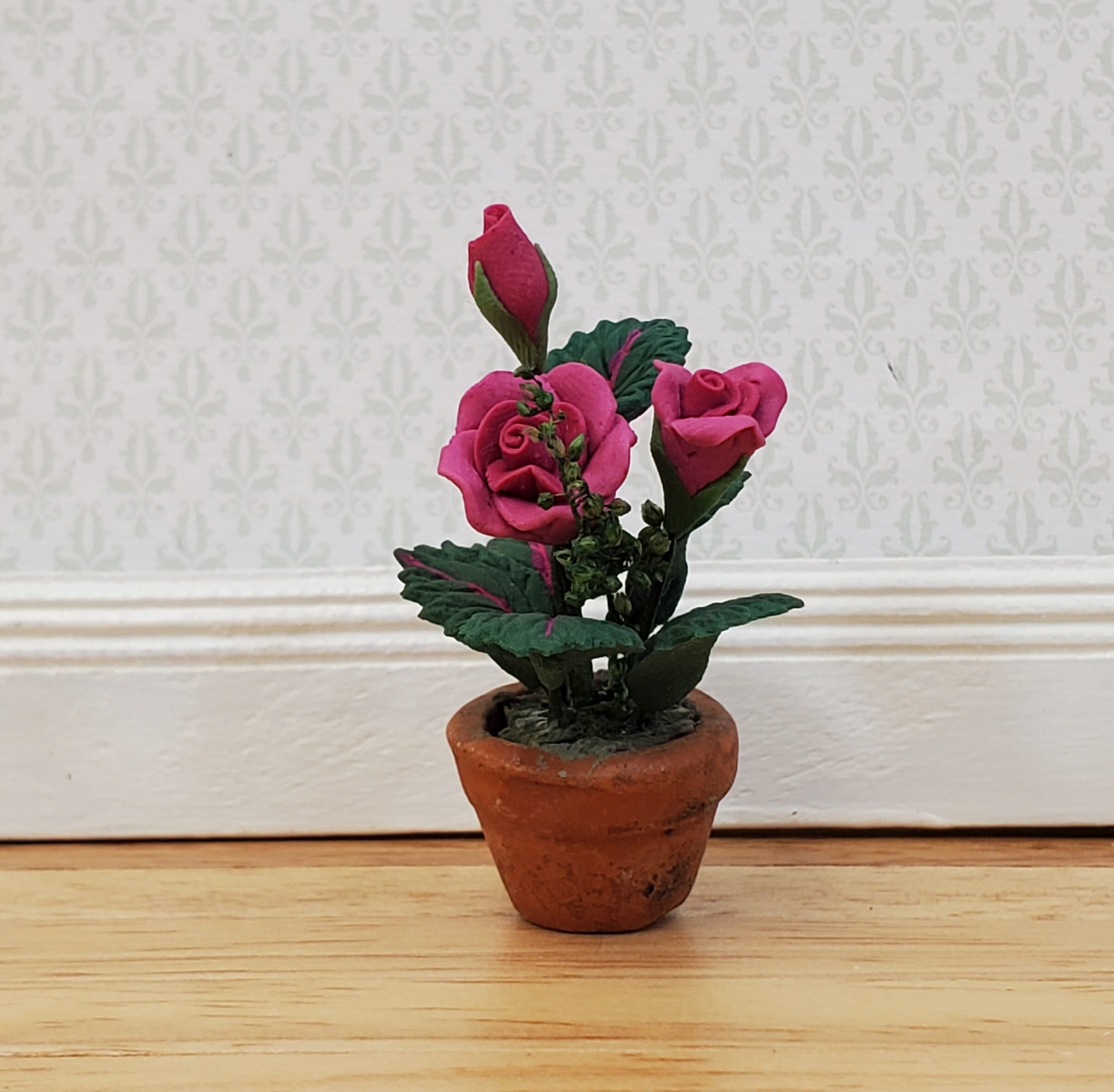 Dollhouse Pink Roses Flowers Potted in Terra Cotta Pot 1:12 - Etsy