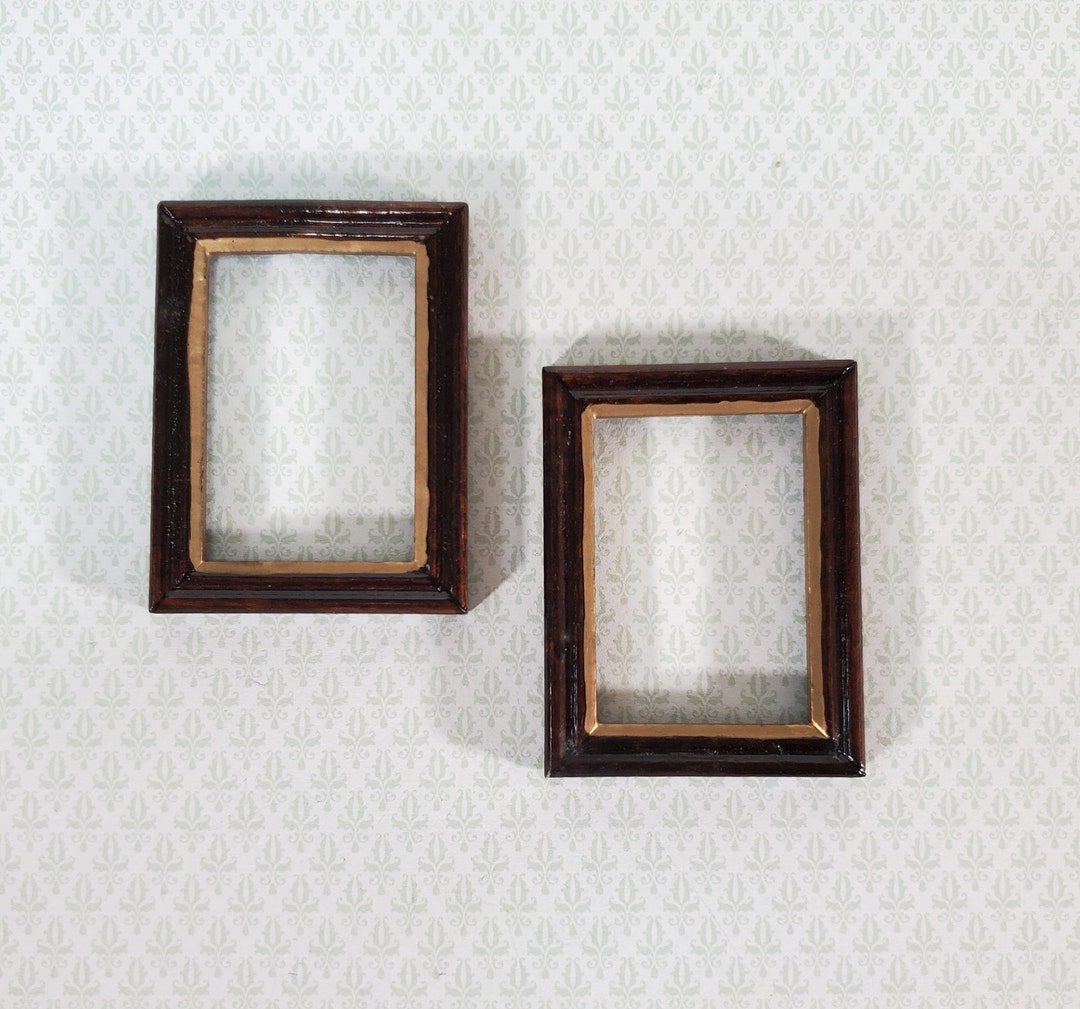 Dollhouse Picture Frames X2 Small Wood With Gold Accent 1:12 Scale ...