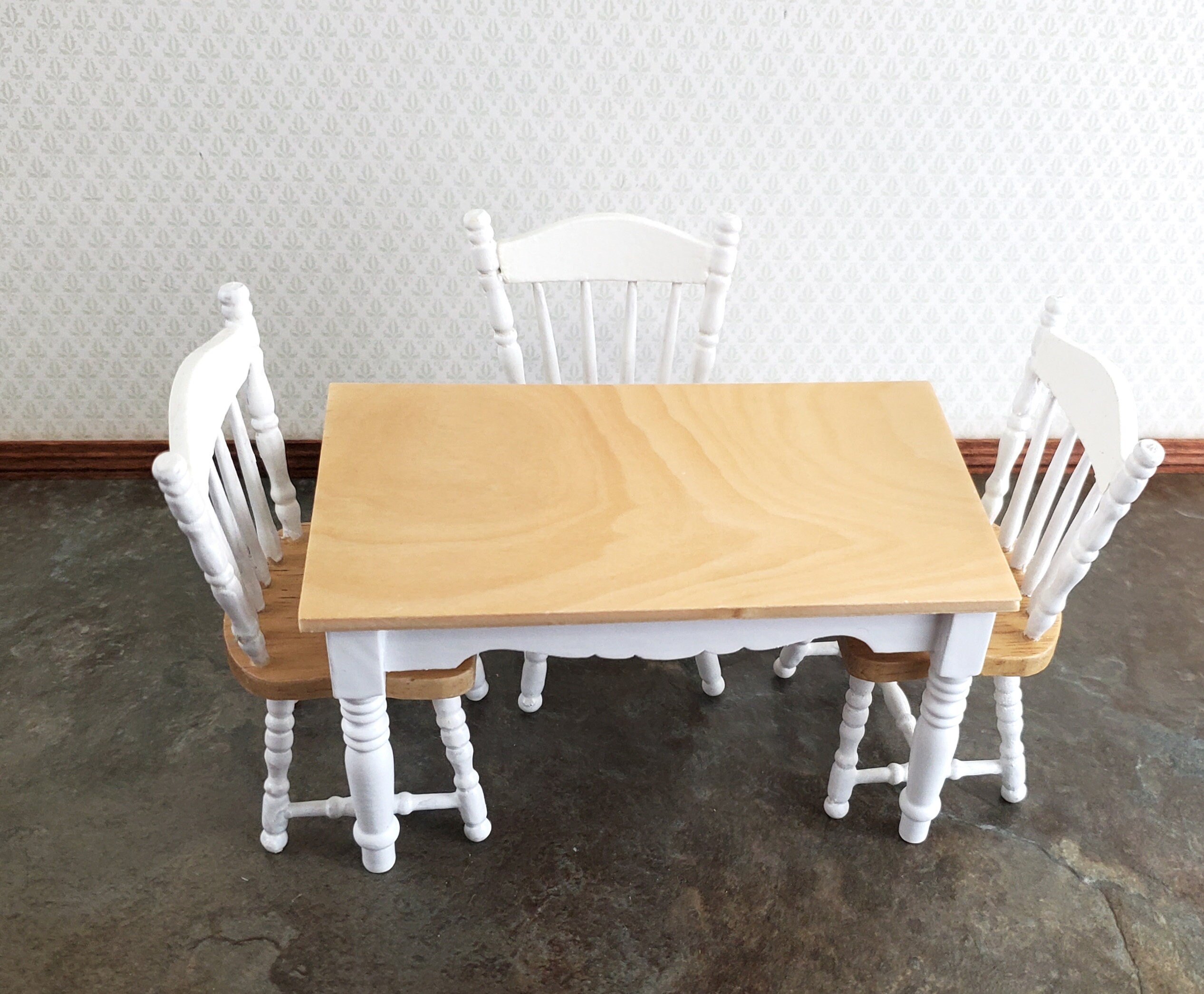 Dollhouse Kitchen Table White & Light Oak 1:12 Scale Miniature | Etsy