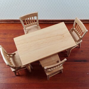 Dollhouse Kitchen Table & 4 Chairs Set Light Oak Finish 1:12 Scale ...