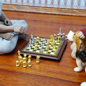 Miniature Chess Set With Chess Pieces Metal 1:12 Scale non-magnetic Board Game - Etsy