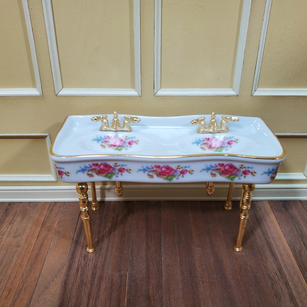 Dollhouse Dresden Rose Double Sink Bathroom Reutter Porcelain 1:12 ...