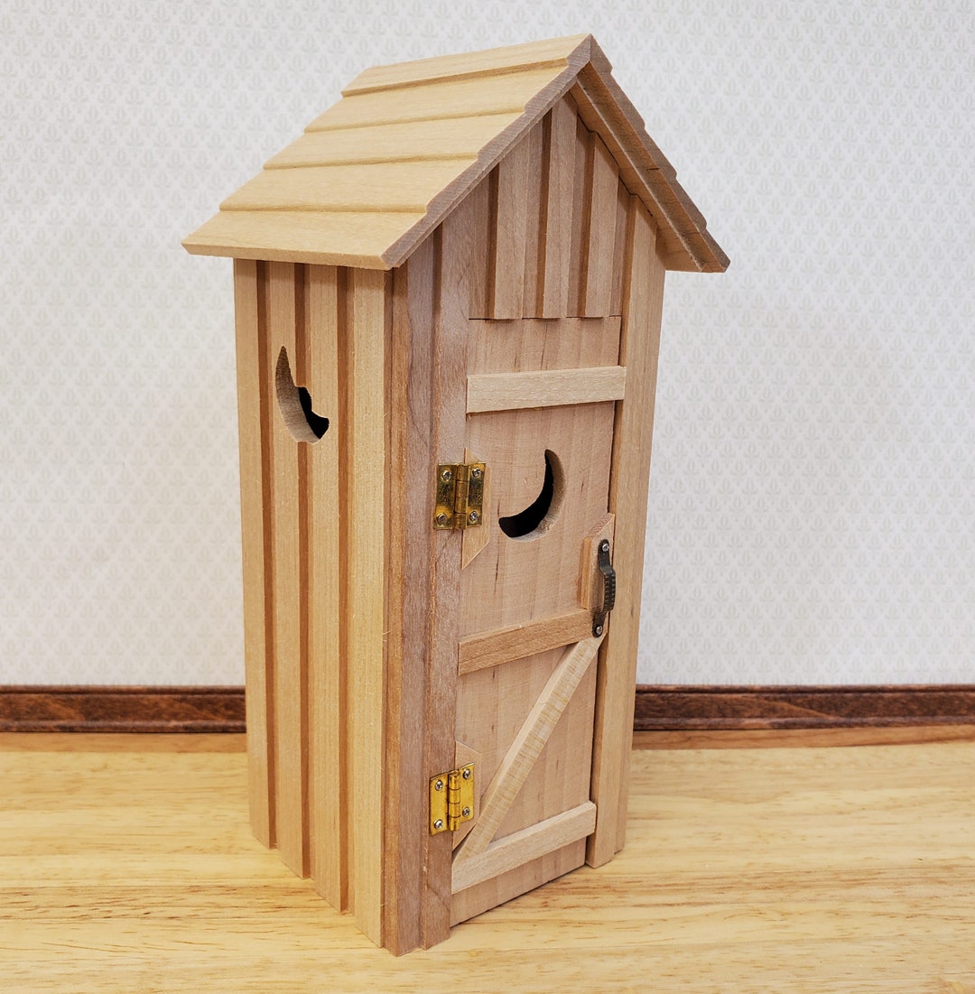 Miniature Outhouse 6.75 Tall Unpainted Wood Scale Model Building Fairy ...