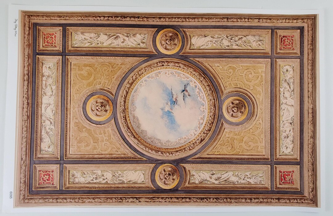 Dollhouse Ceiling Mural Wallpaper Sky Ducks Painted Victorian 1:12 ...