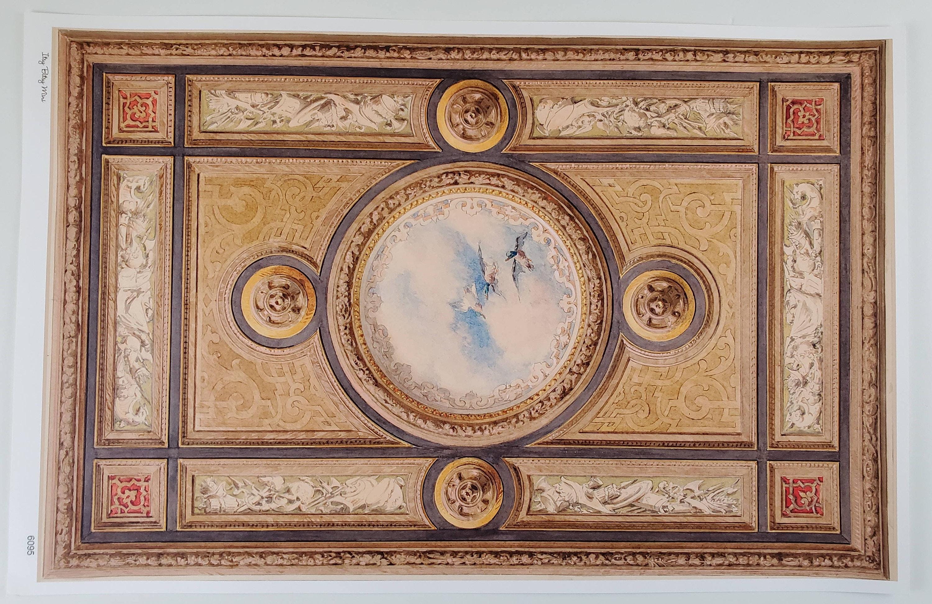 Dollhouse Ceiling Mural Wallpaper Sky Ducks Painted Victorian 1:12 ...