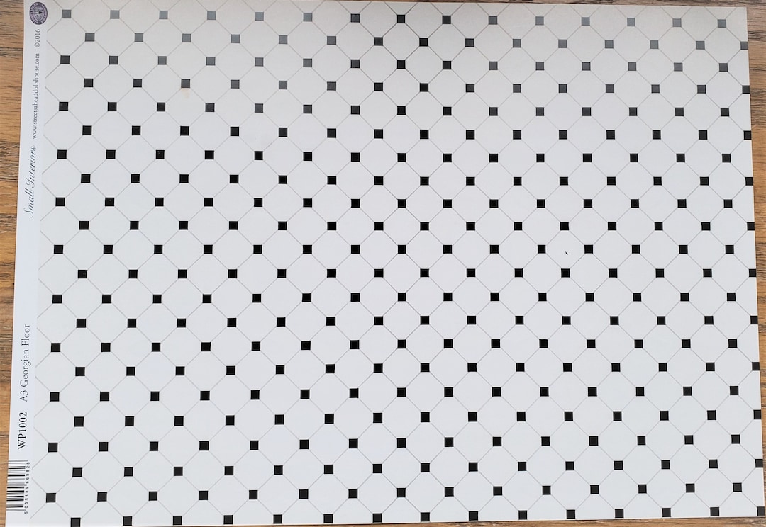 Dollhouse Miniature Tile Floor White With Black Diamonds Glossy Sheet 1 ...