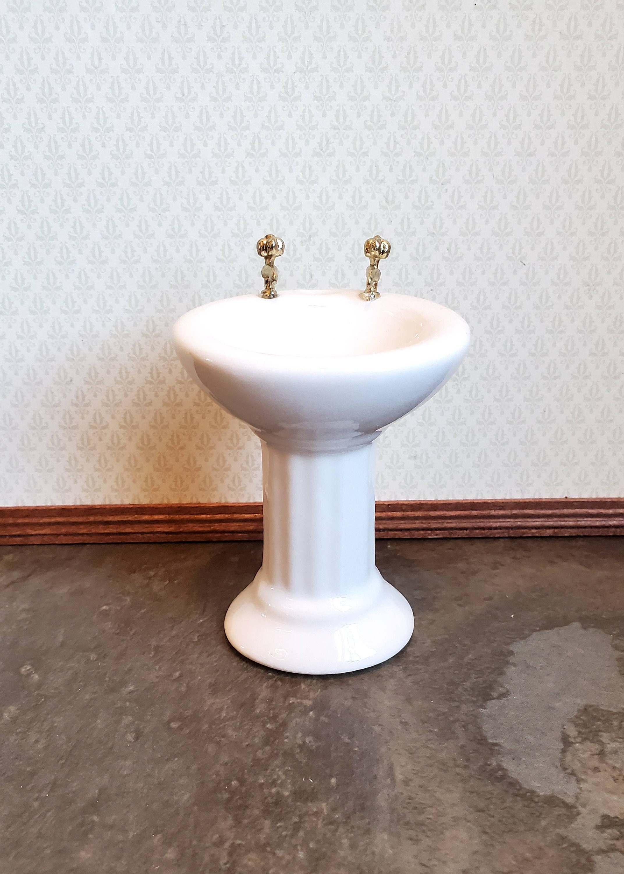 Dollhouse Miniature Pedestal Sink Bathroom White Ceramic Gold - Etsy